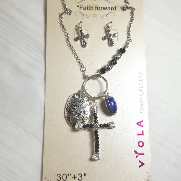 Vyola | Jewelry | New Silver Gold Faith Forward Cross Bead Necklace ...